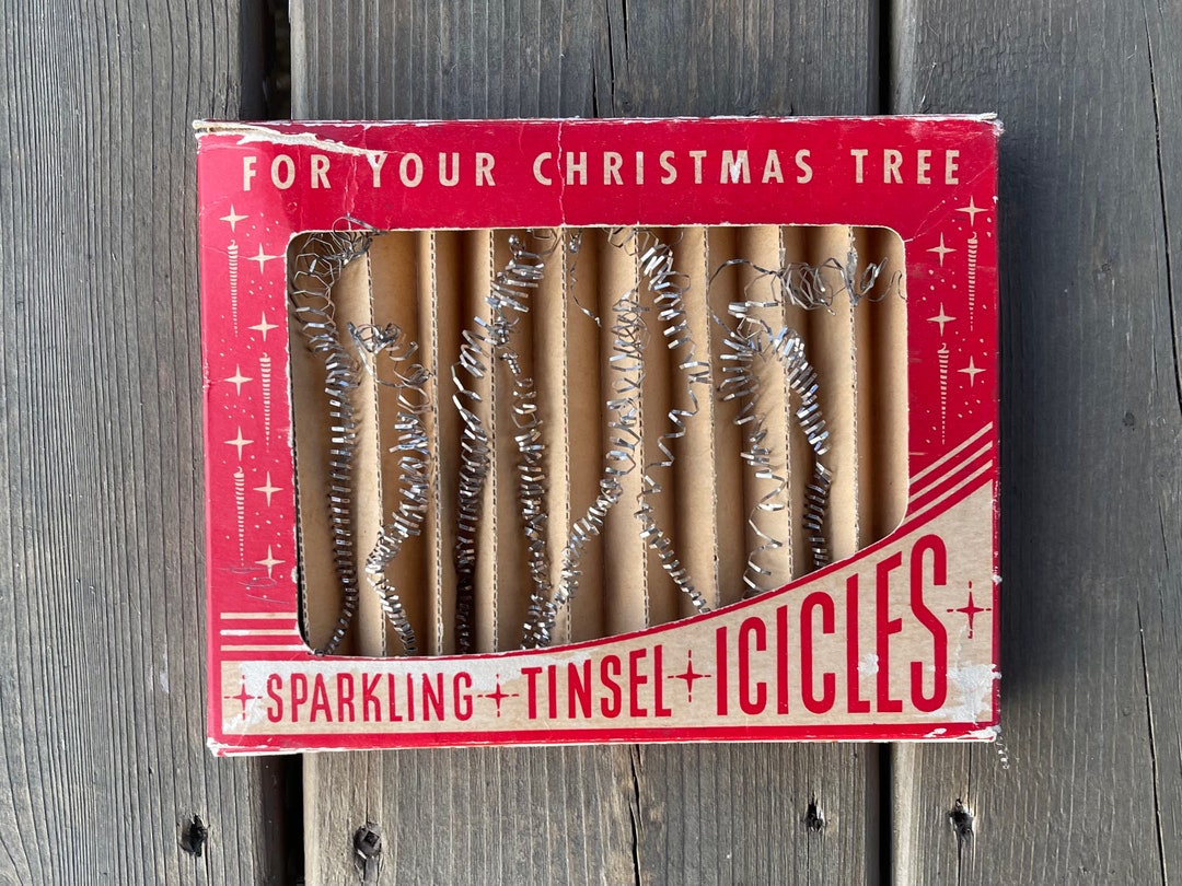 Set of Eight Vintage Silver Sparkling Tinsel Icicles Metal Icicle in ...
