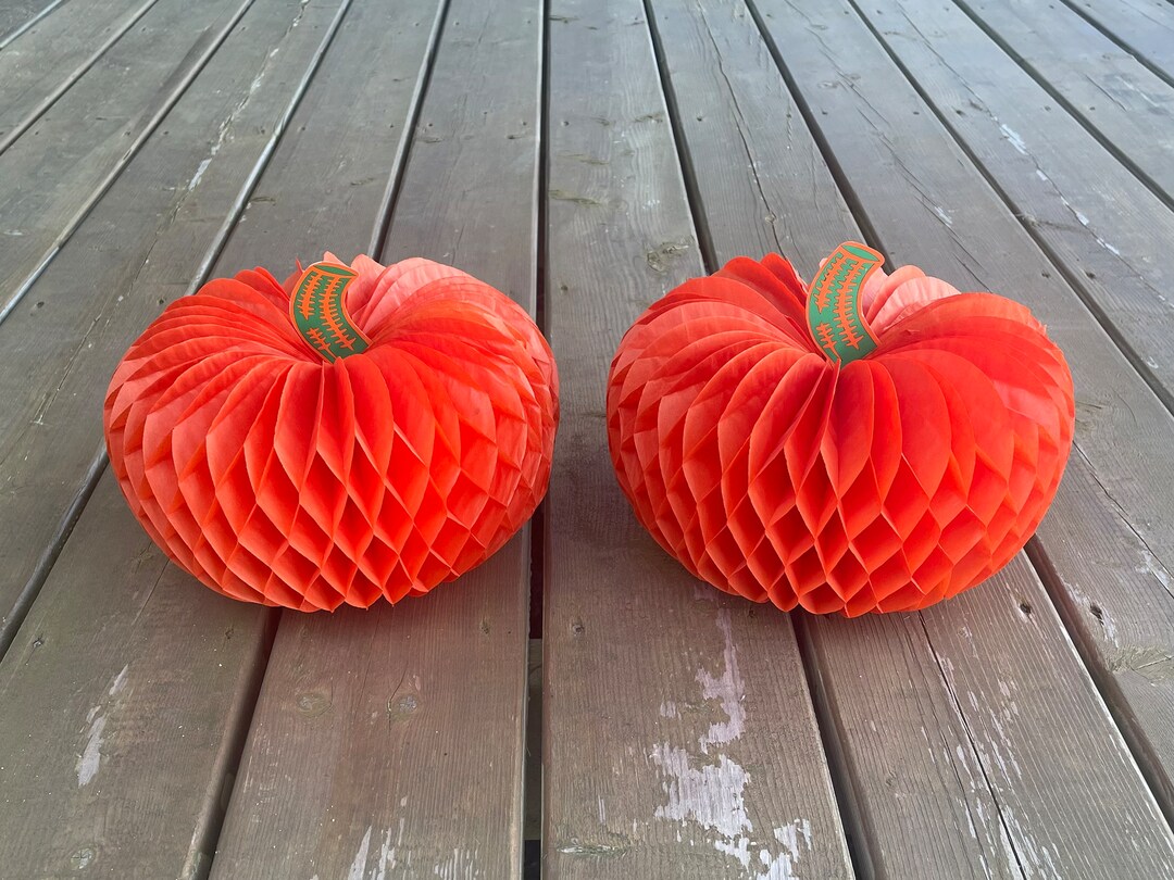 Set of Two Vintage Folding Paper Honeycomb Pumpkins Halloween Ornaments ...