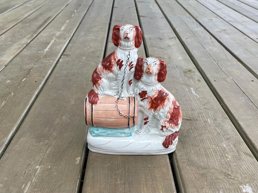 As Isantique Staffordshire Spaniel Dogs on Barrel Flatback 8 and 1/2 ...