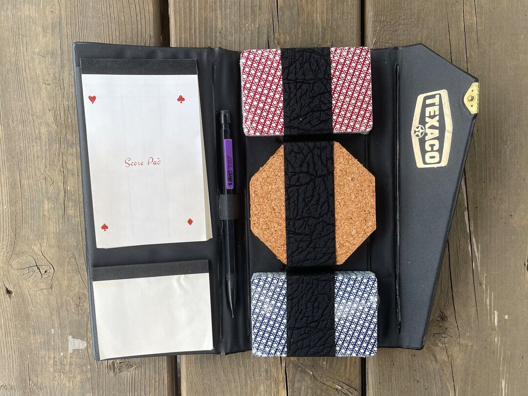 Vintage Texaco Bridge Set Playing Cards Score Pad and Coasters in Vinyl ...