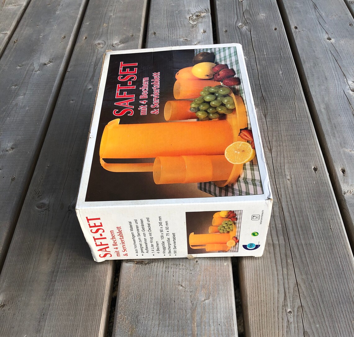 Vintage Orange Plastic German Juice Set With 4 Drinking - Etsy