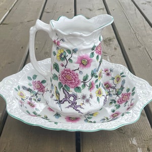 Vintage James Kent Ltd Old Foley Chinese Rose Pattern Pitcher and Basin ...