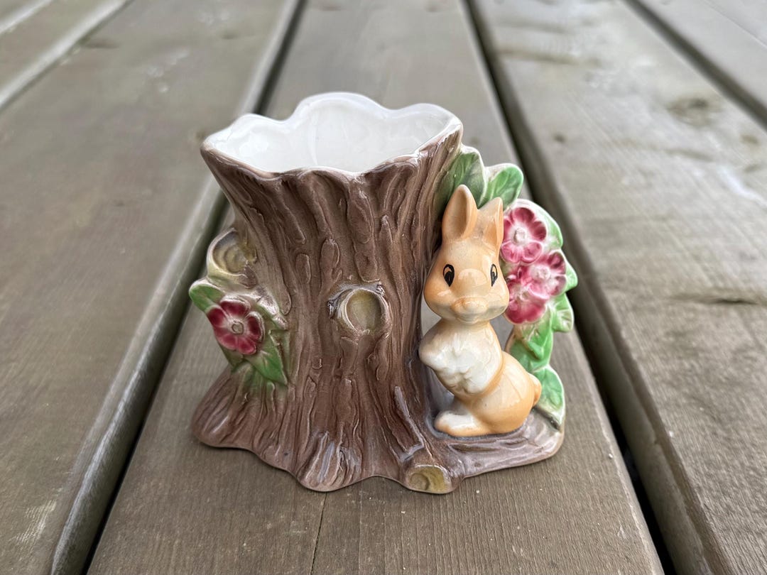 Vintage Hornsea Fauna Royal Bunny Rabbit With Flowers Tree Stump Small ...