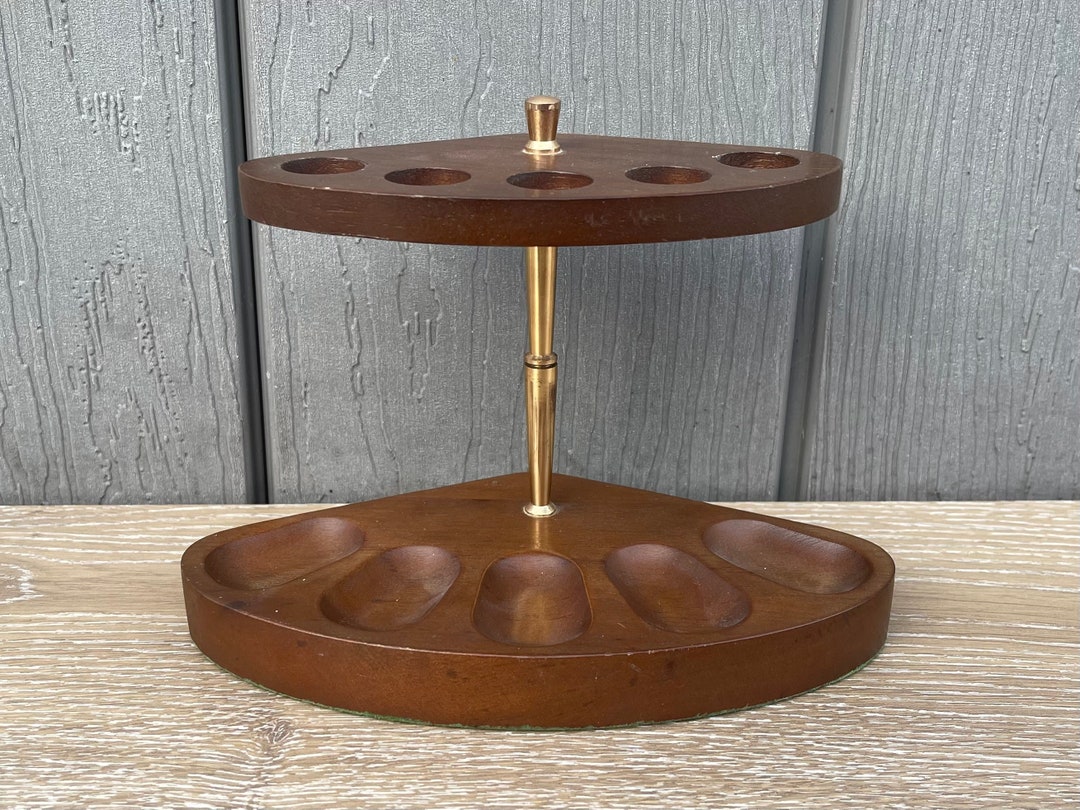 Vintage Mid Century Metal and Wood Pipe Stand Tobacco Pipe Shelf Stand ...
