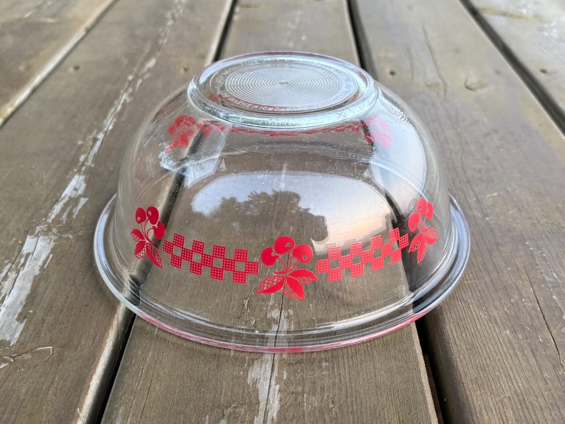 Vintage Pyrex Red Cherry and Checkers Cherry Gingham Clear Glass ...
