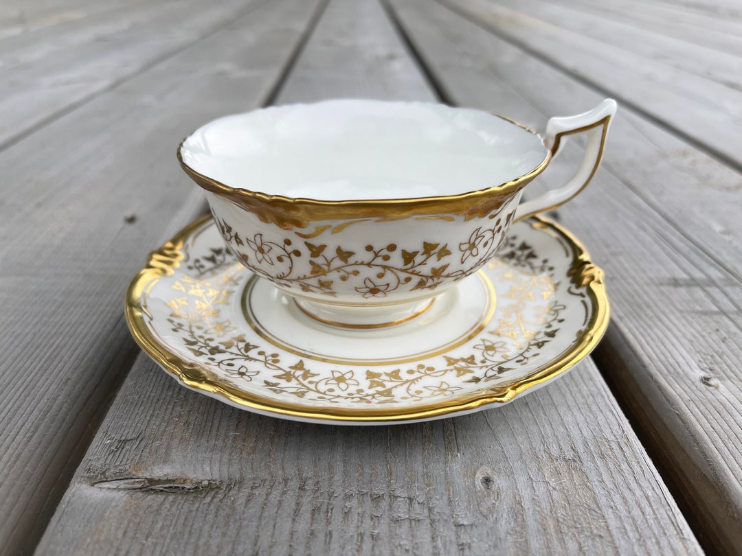 Vintage Royal Cauldon Consort Pattern White and Gold Floral Bone China ...