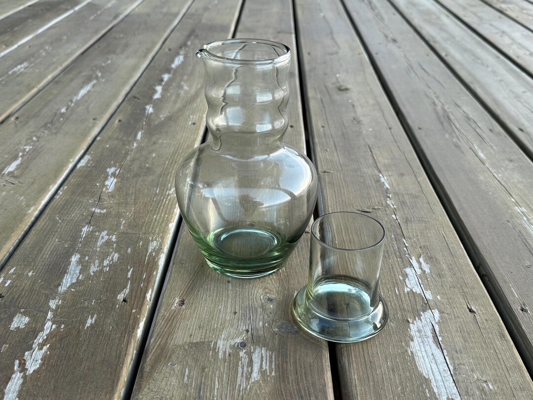 Vintage 1940s Dunbar Glass Company Green Glass Tumble up Set Bedside ...