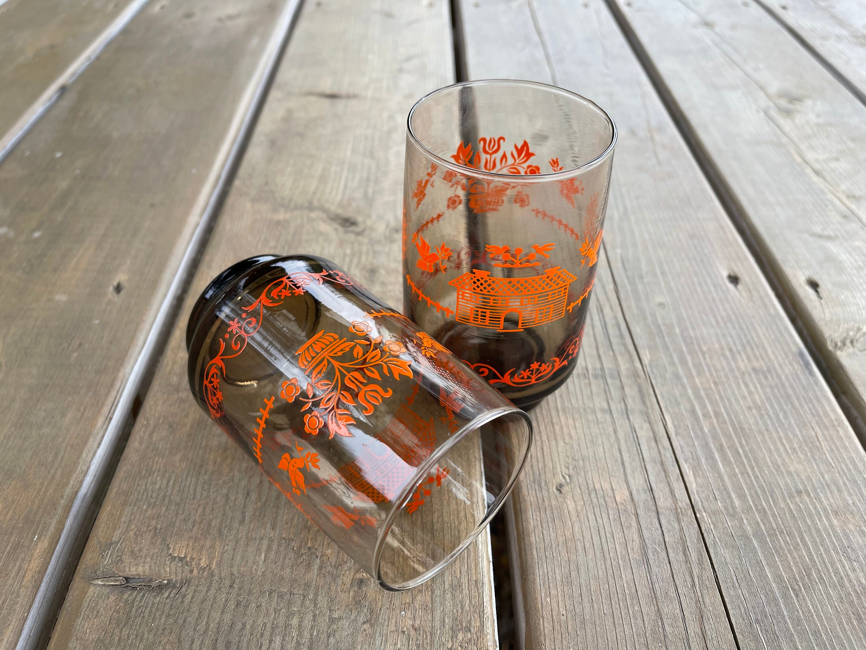 Set of Two Vintage Libbey St Clair Orange Primitive Homestead | Etsy