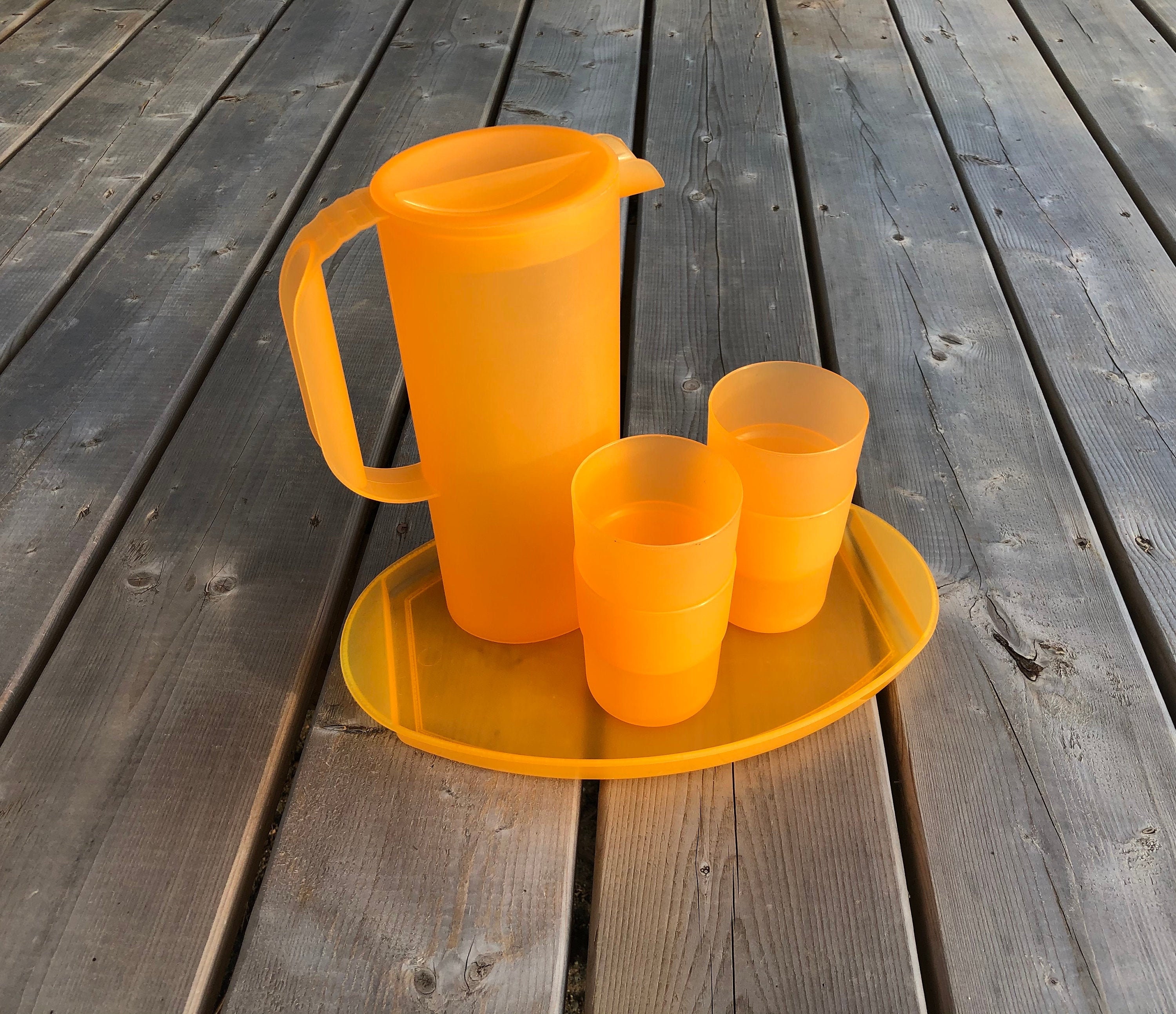 Vintage Orange Plastic German Juice Set With 4 Drinking - Etsy