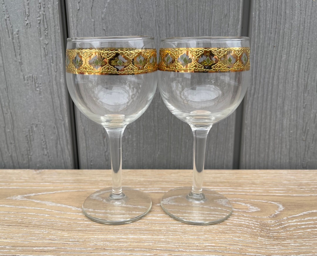 Set of Two Vintage Culver Valencia 22 Karat Gold Wine Glasses Goblets ...
