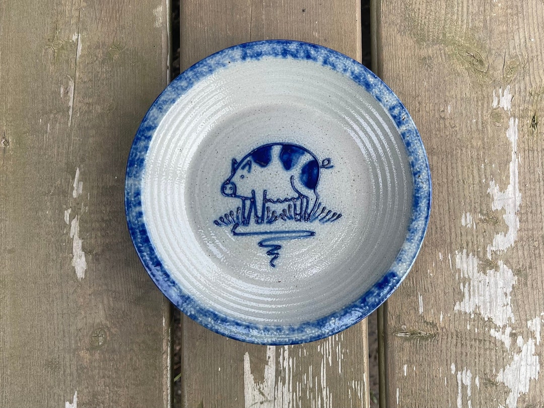 Vintage Blue and Grey Eldreth Pottery 8 Inch Salt Glaze Shallow Bowl ...