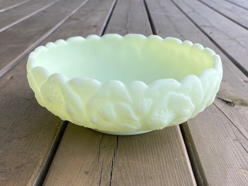 Vintage Fenton Custard Satin Glass Water Lily Pattern Uranium - Etsy