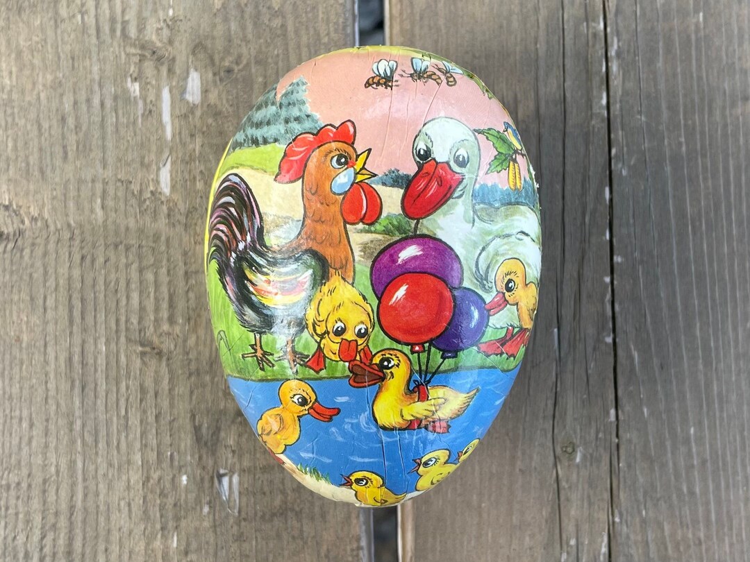 Vintage Cardboard Paper Maché Cartoon Duck Duckling Rooster Easter Egg ...