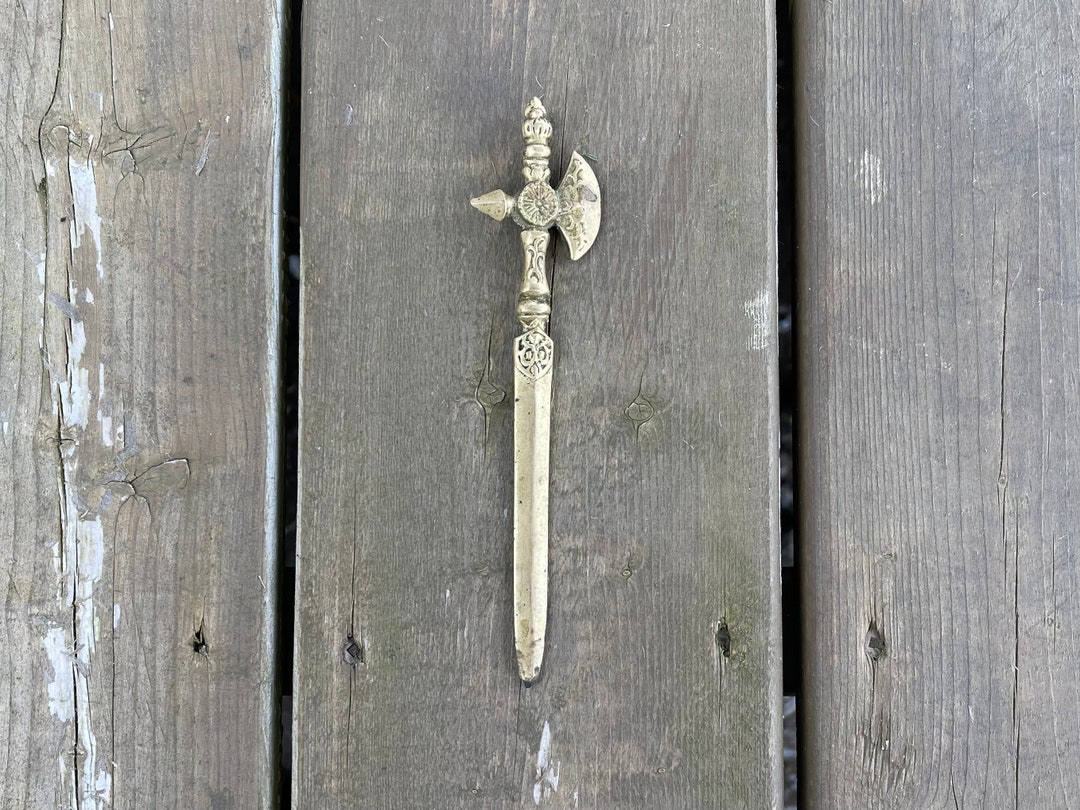 Vintage Solid Brass Medieval Sword Shaped Letter Opener With Axe Handle ...