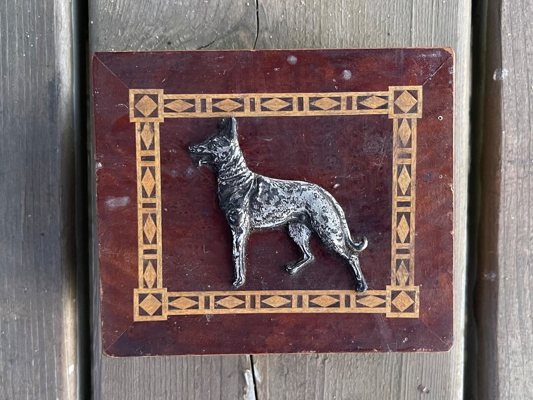Vintage German Shepherd Wood Hinged Small Jewelry Box Trinket Box ...