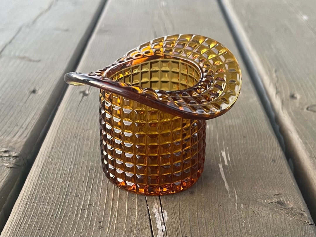 Vintage Amber Square Waffle Pattern Glass Top Hat Toothpick Holder ...