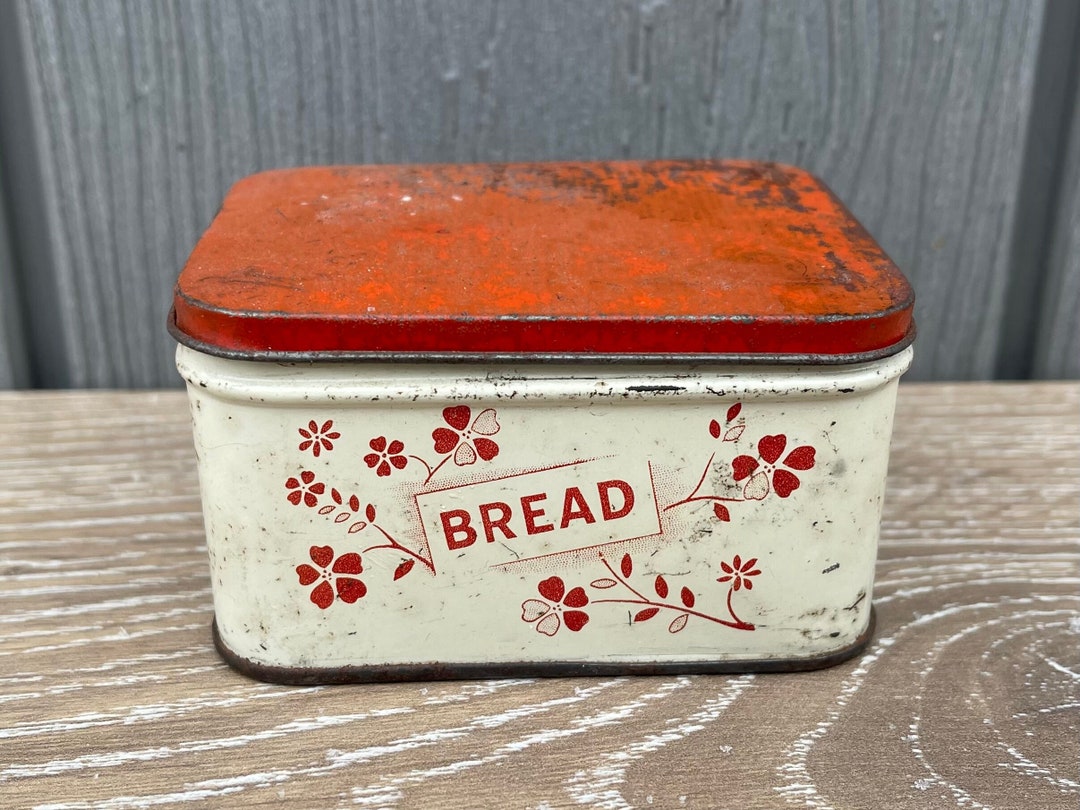 Vintage Red and White Floral Miniature Small Bread Tin Salesman Sample ...