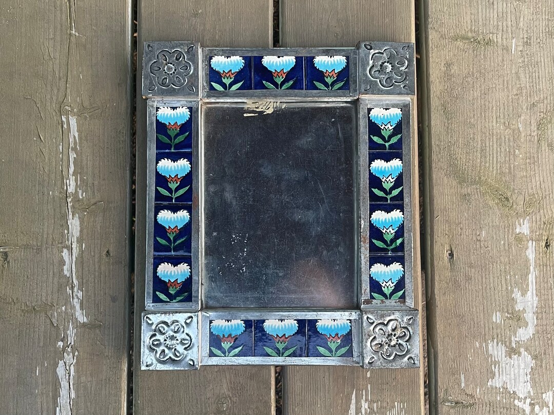 Vintage Mexican Talavera Tile and Punched Tin Wall Hanging Photo Frame ...