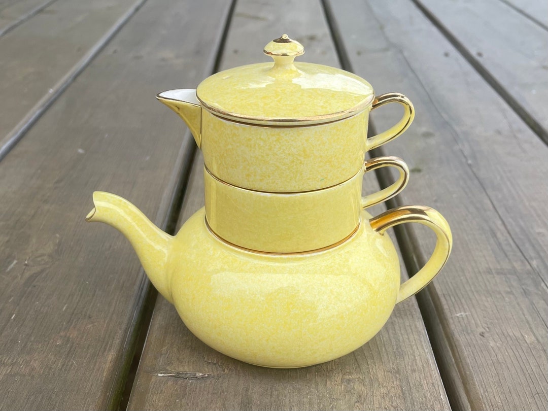 Vintage Royal Winton Grimwades Mottled Yellow Small Stacking Teapot ...