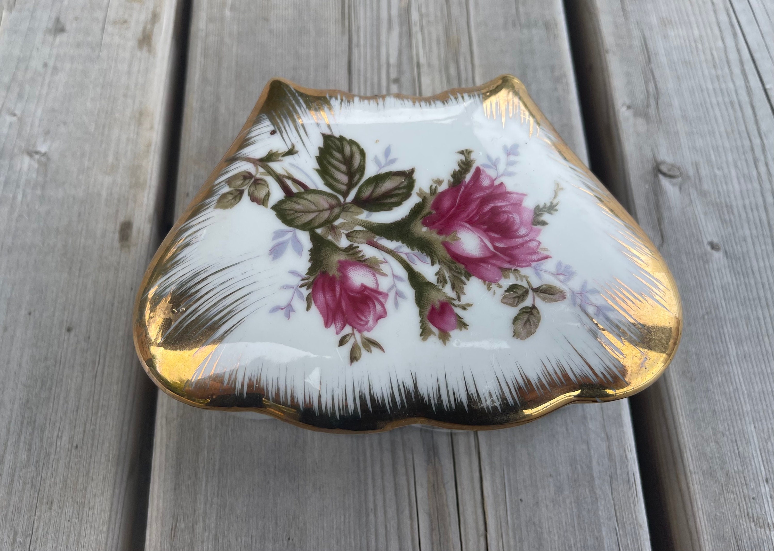 Vintage Porcelain Pink Rose Cigarette Box With Two Matching | Etsy