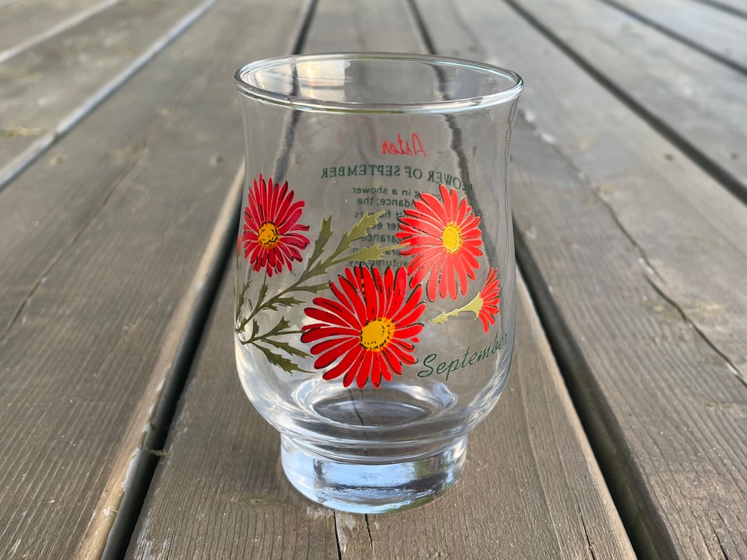 Vintage Dominion Glass Flower of the Month September Aster Footed Juice ...
