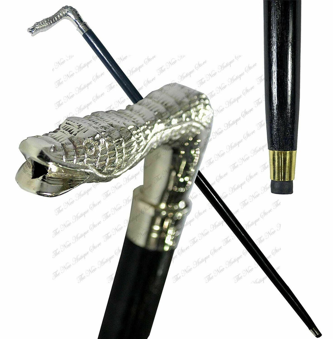 Buy Victorian Snake Head Walking Stick Cane Wood & Brass Handle Classic ...