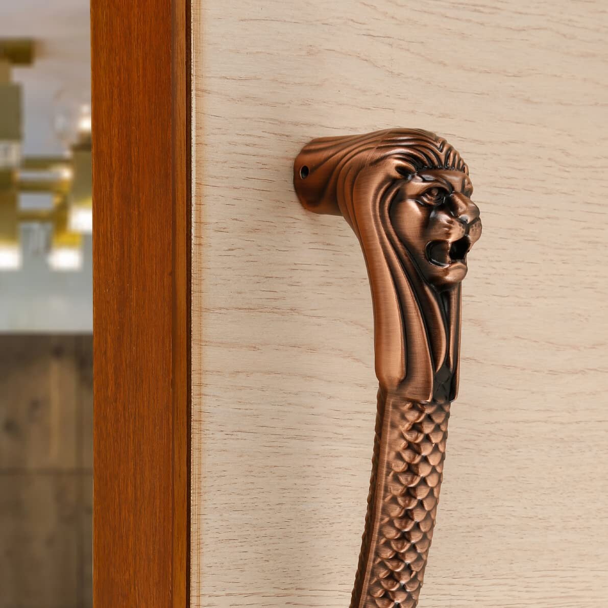 Aluminum Lion Shape Main Door Handle Home Decor Antique Brass Finish ...