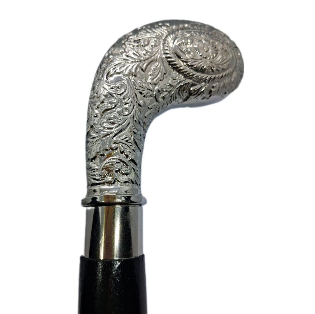 Antique Cane Top Hand Curved Silver Handle Wooden Walking - Etsy