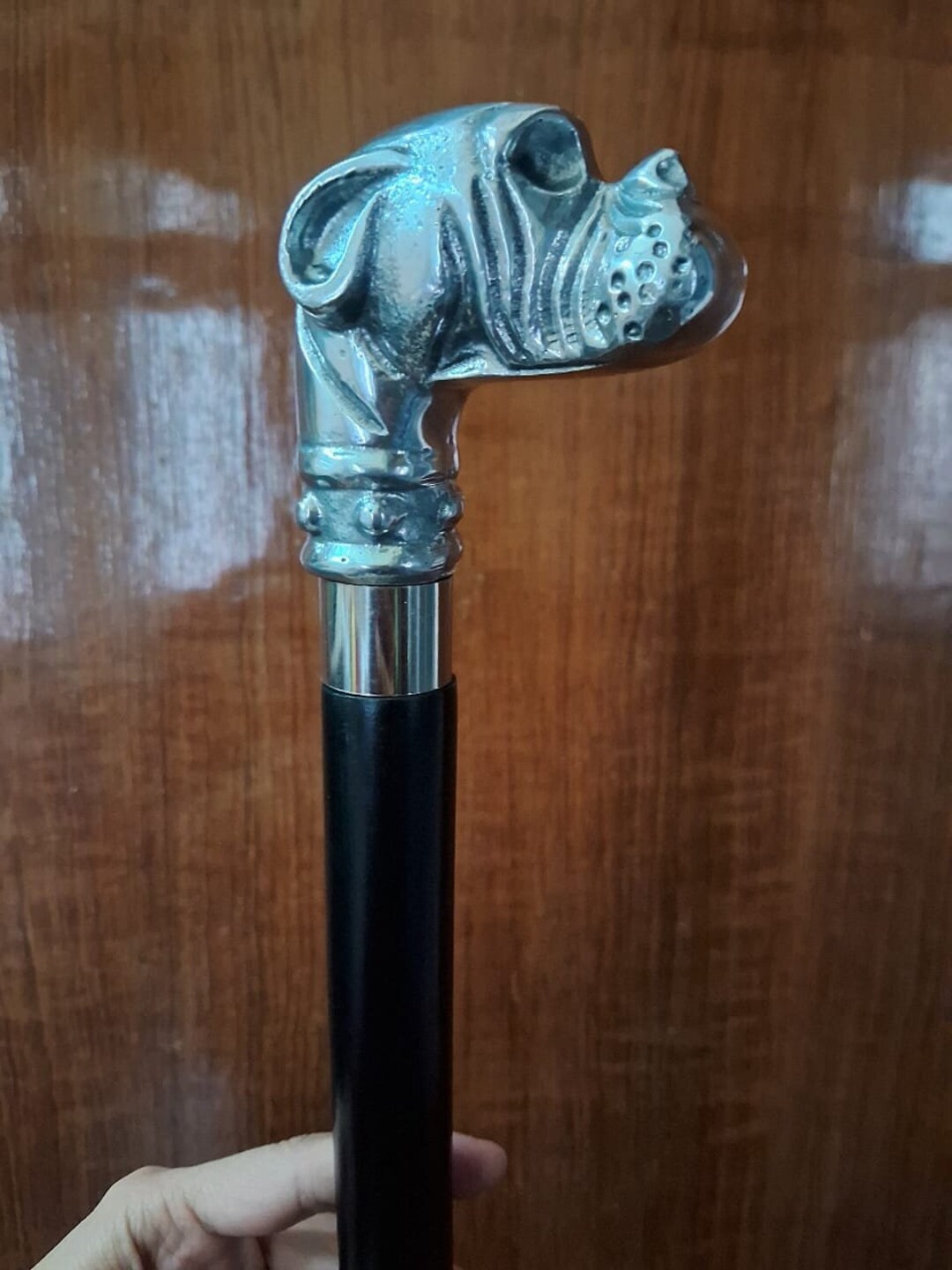 Elegant Bulldog Head Cane Walking Stick Sturdy Wooden Shaft & Stylish ...