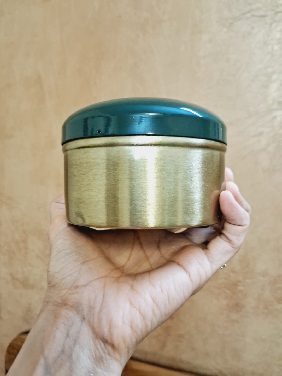 Vintage Round Brass Box, Dark Green Metal Box,multipurpose Handmade ...