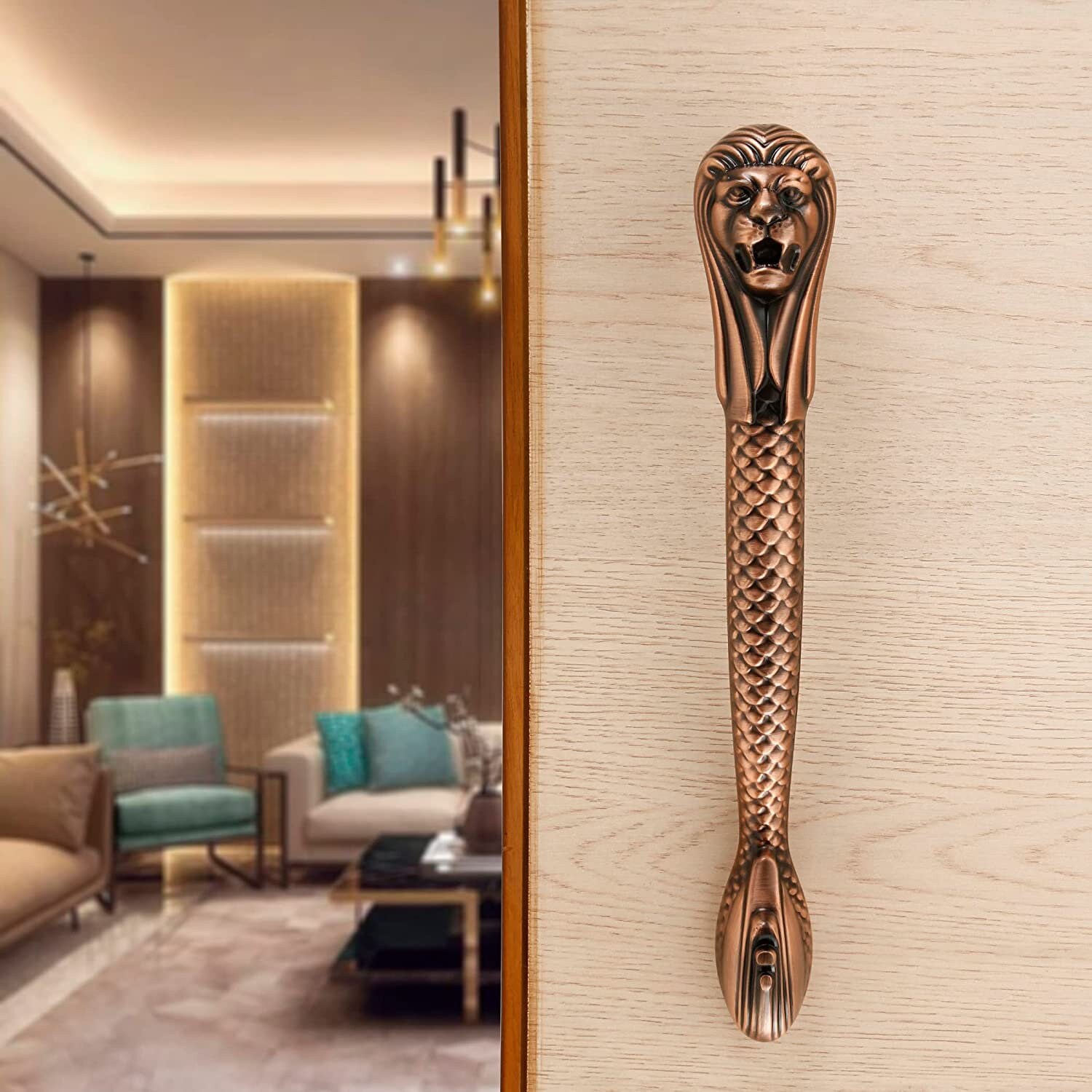 Aluminum Lion Shape Main Door Handle Home Decor Antique Brass Finish ...