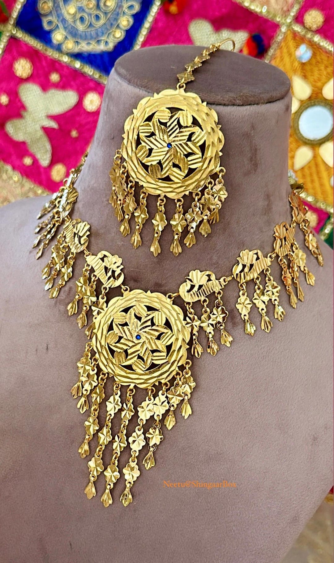 Traditional Punjabi Pippal Patti Necklace/earrings Tikka Set/gold ...
