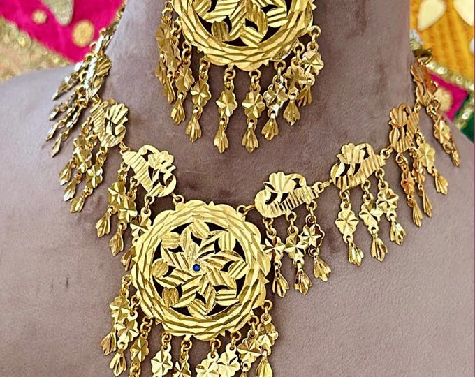 Traditional Punjabi Pippal Patti Necklace/earrings Tikka Set/gold ...