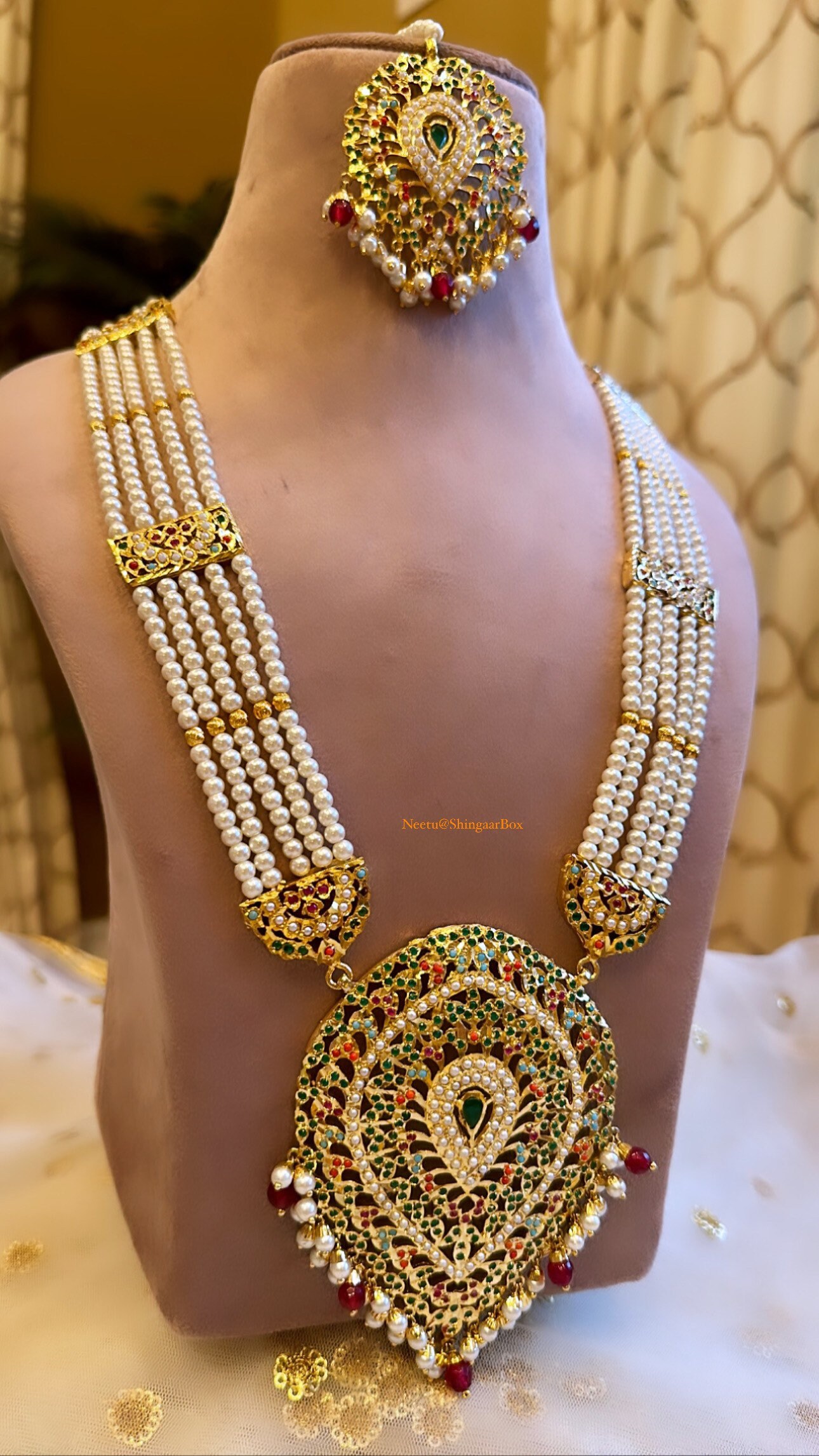 Traditional Punjabi Jadau Long Moti/pearls Rani Haar/earrings/tikka Set ...