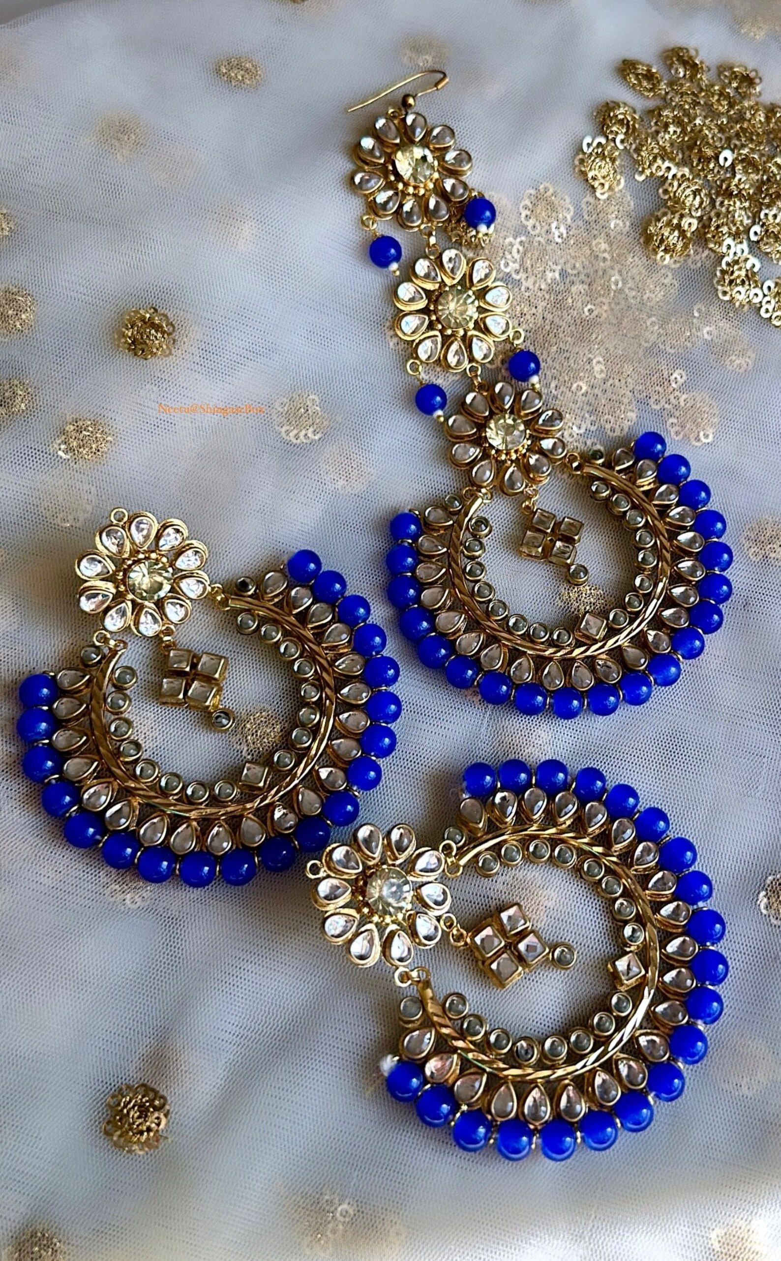 Oversized Tikka/earrings Punjabi Design Kundan Look Alike Light Weight ...