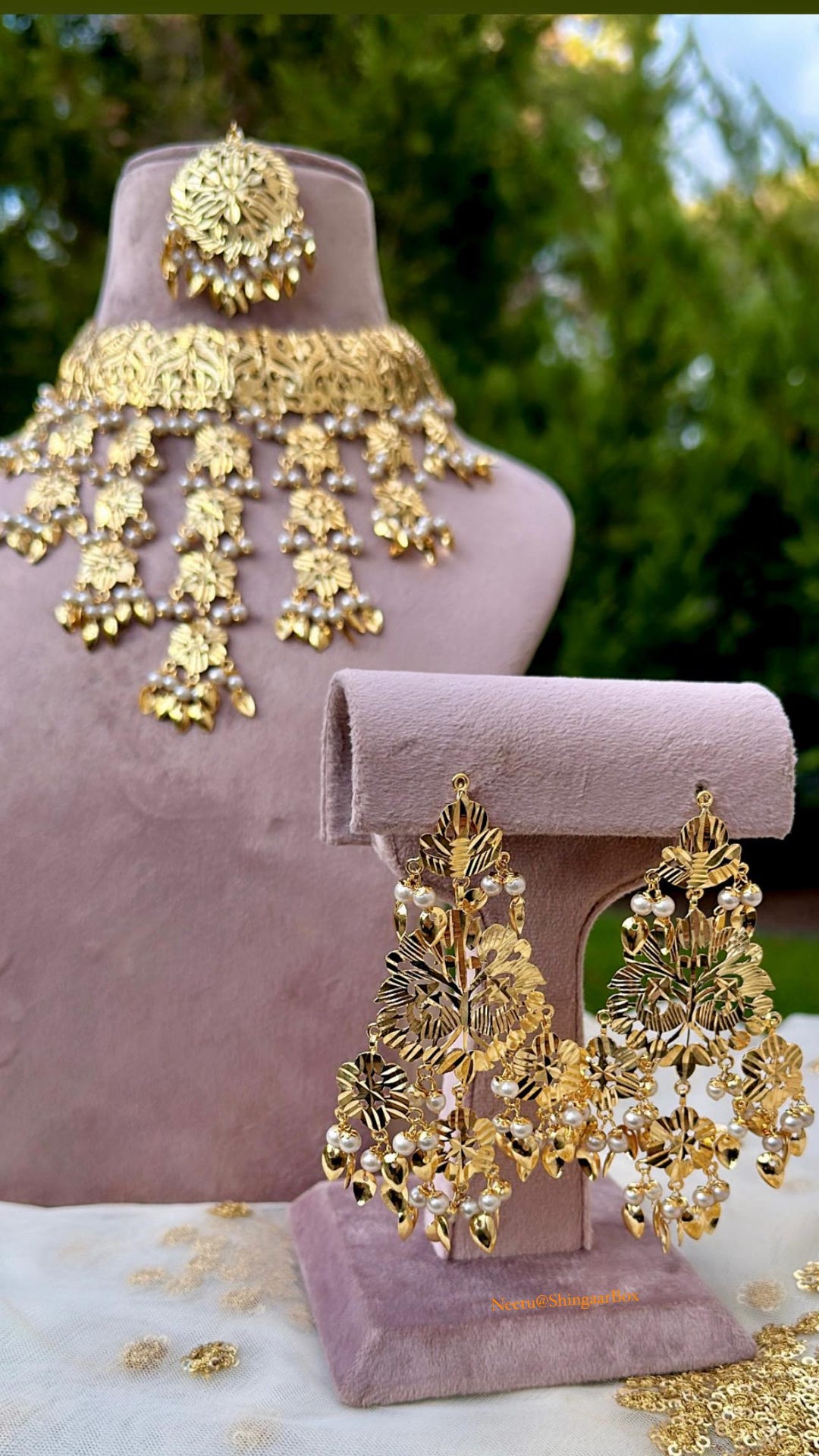 Patra Traditional Punjabi Pippal Patti Necklace/earrings/tikka Set/gold ...