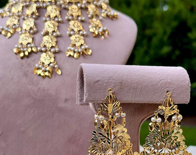 Patra Traditional Punjabi Pippal Patti Necklace/earrings/tikka Set/gold ...