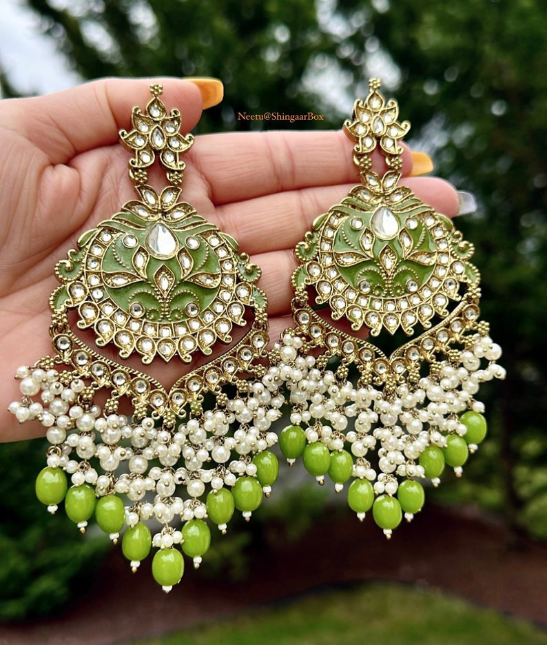 Long Stunning Colorful Stones/moti/beads Earrings Bridal/engagement ...