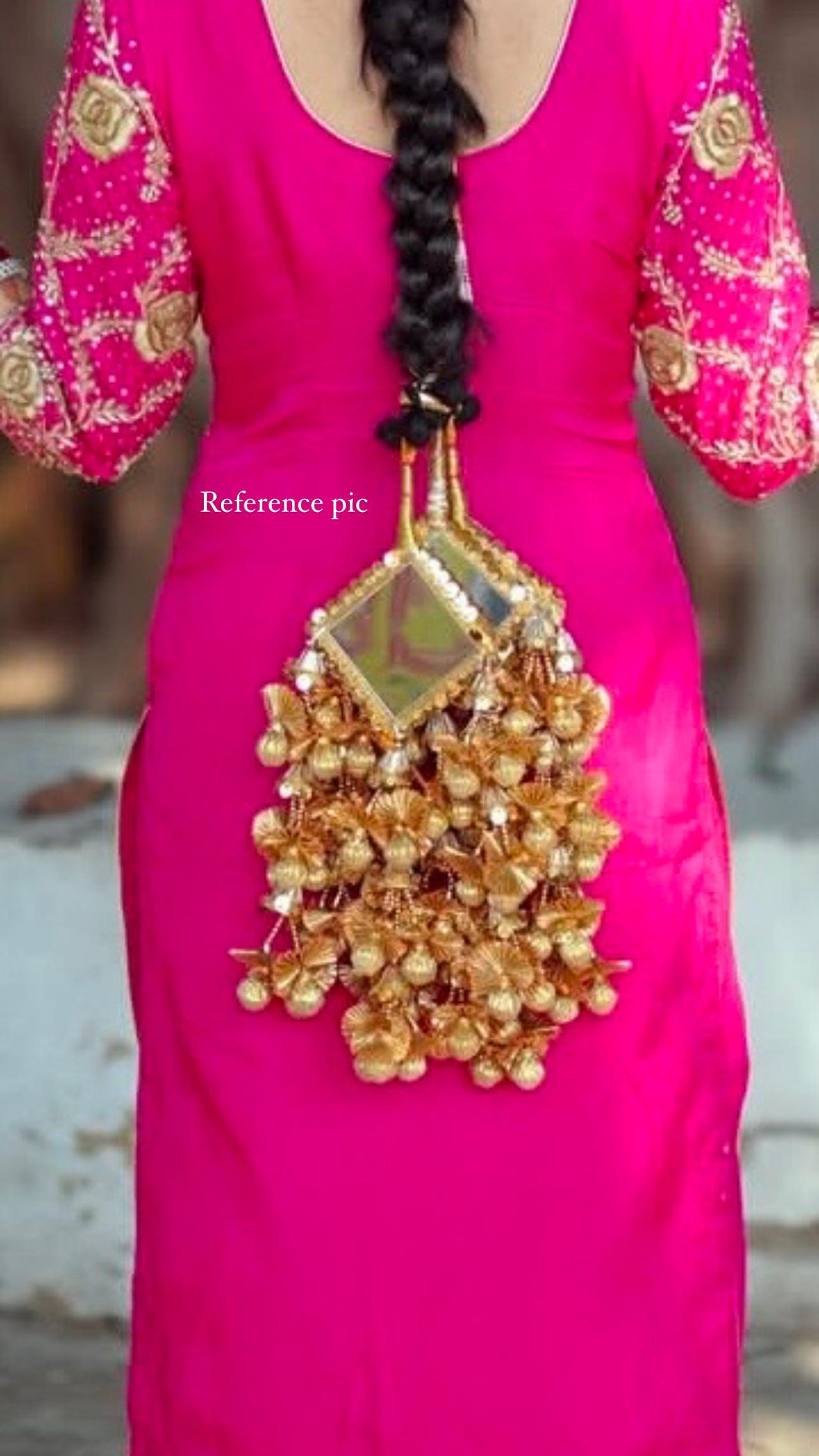 Multi/gold Oversized Punjabi Pom Pom/ladoo/mirror/gotta Patti Parandhi ...