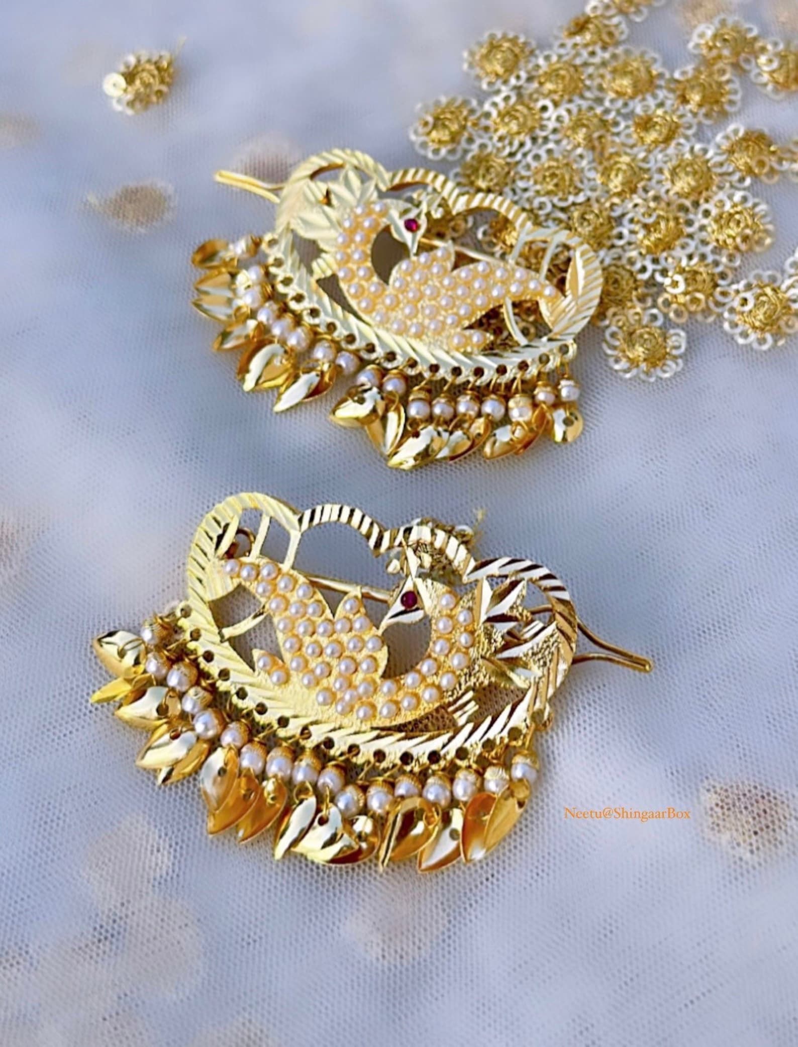 Traditional Punjabi Pippal Patti/moti Morni Gold Finish Hair Clips/pins ...