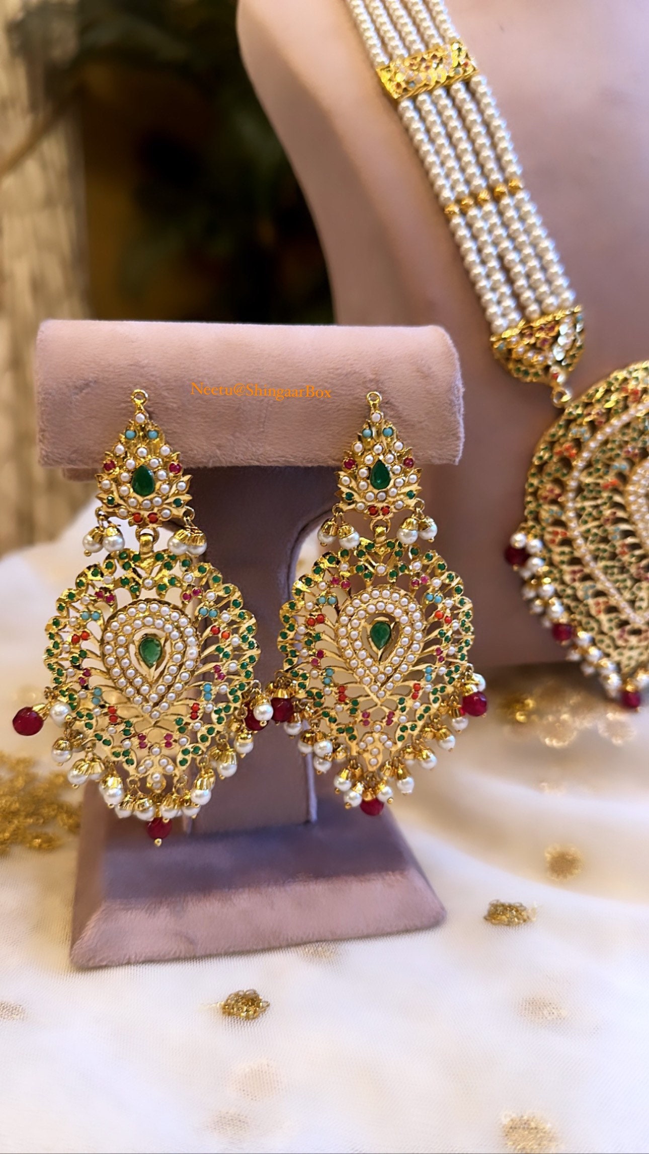 Traditional Punjabi Jadau Long Moti/pearls Rani Haar/earrings/tikka Set ...