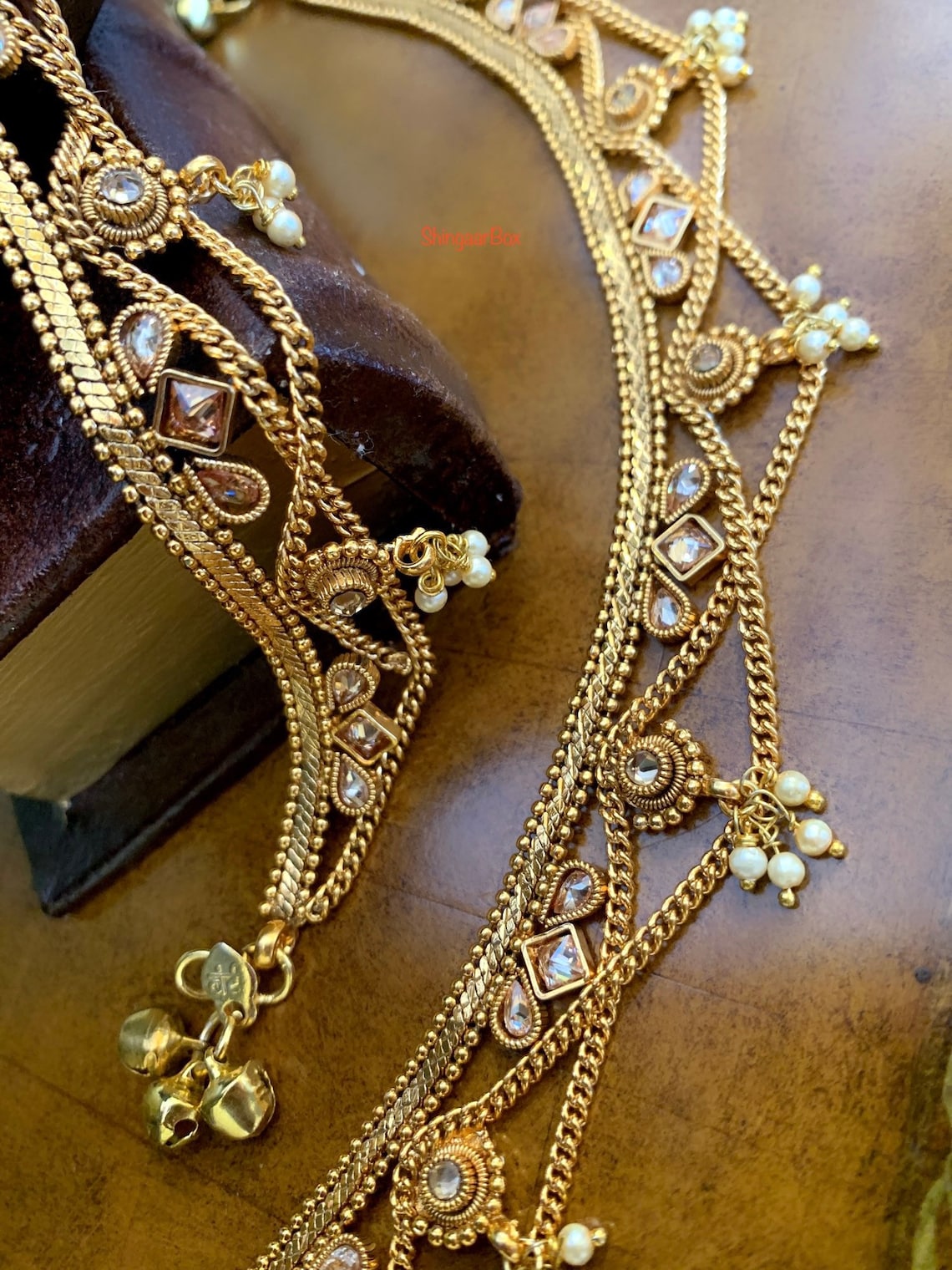 Polki Gold Polish Finish/moti Traditional Look/elegant Anklets Pair ...