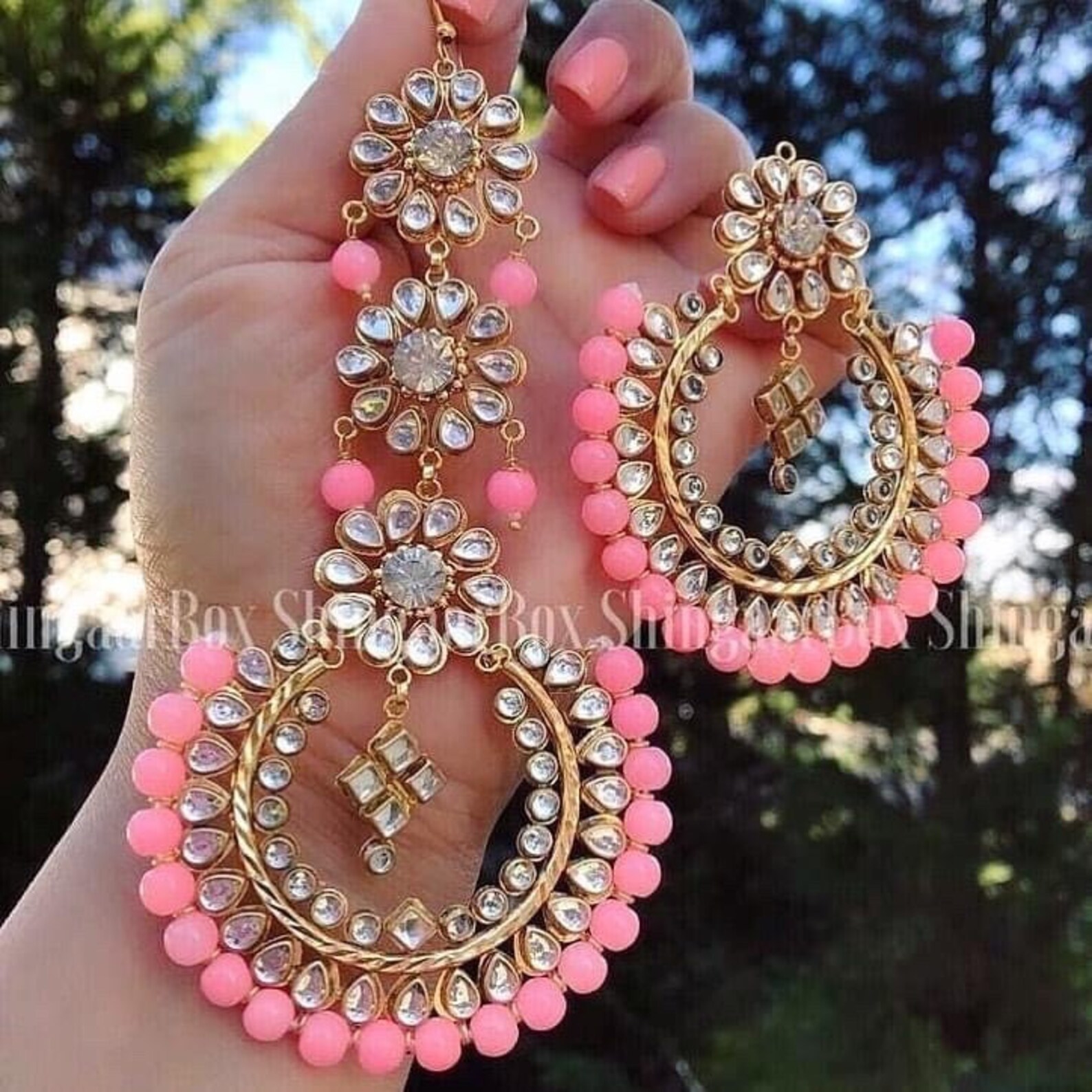 Oversized Tikka/earrings Punjabi Design Kundan Look Alike Light Weight ...