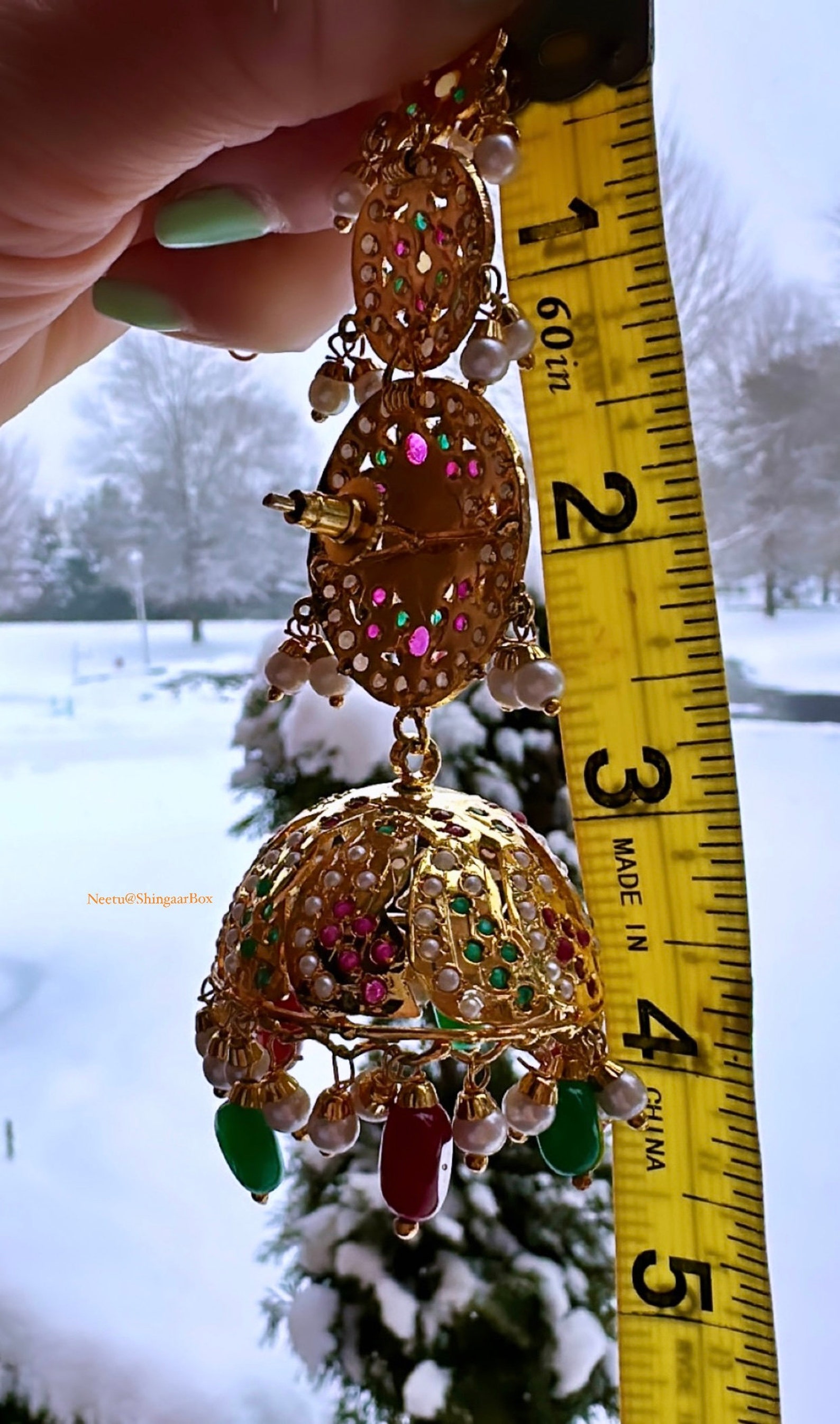 Oversized Punjabi Traditional Jadau/ruby Pink/green Stones Moti Tikka ...