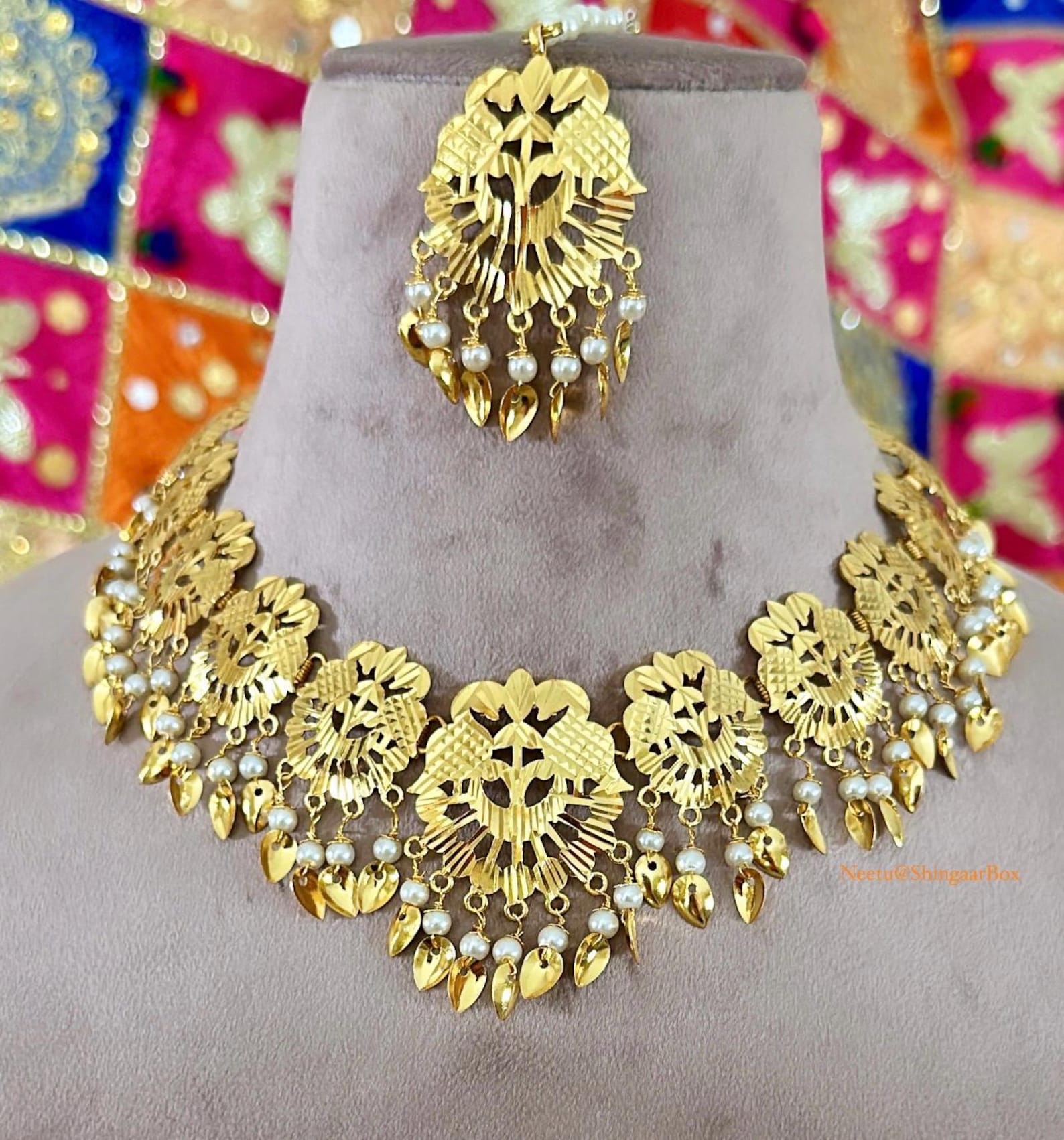 Patra Traditional Punjabi Pippal Patti Necklace/earrings/tikka Set/gold ...