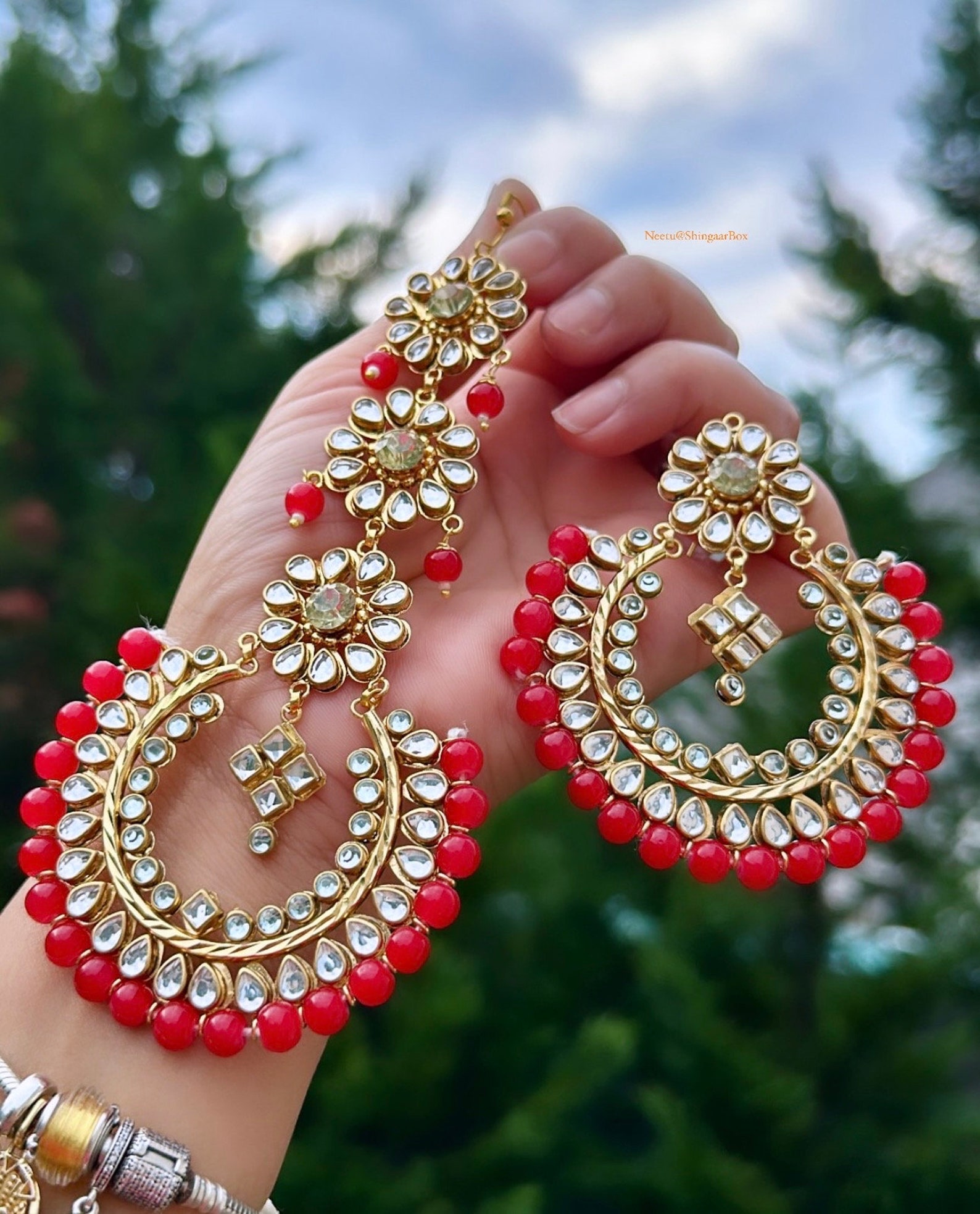 Oversized Tikka/earrings Punjabi Design Kundan Look Alike Light Weight ...