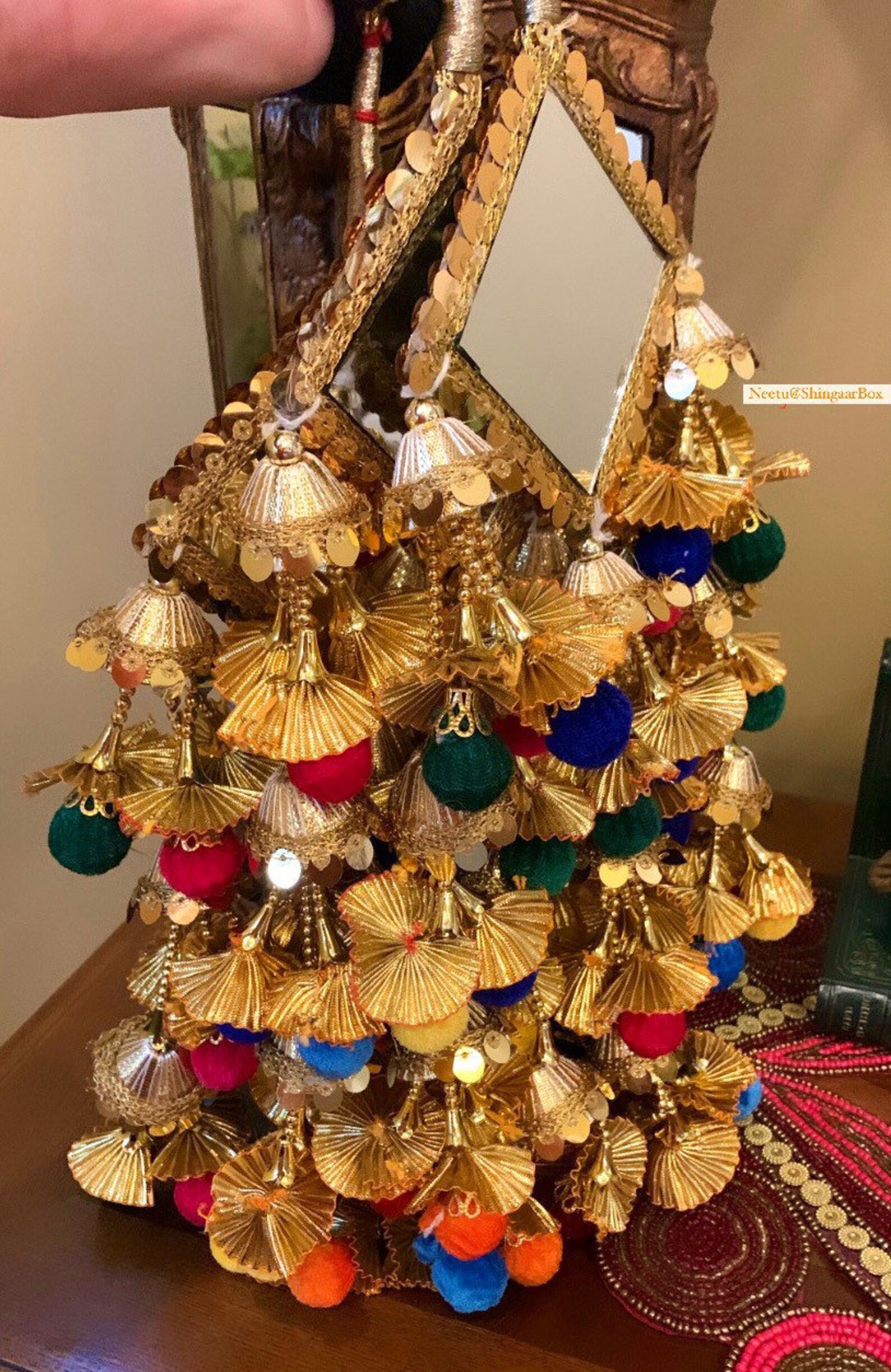 Multi/gold Oversized Punjabi Pom Pom/ladoo/mirror/gotta Patti Parandhi ...