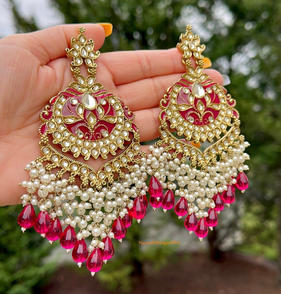 Long Stunning Colorful Stones/moti/beads Earrings Bridal/engagement ...