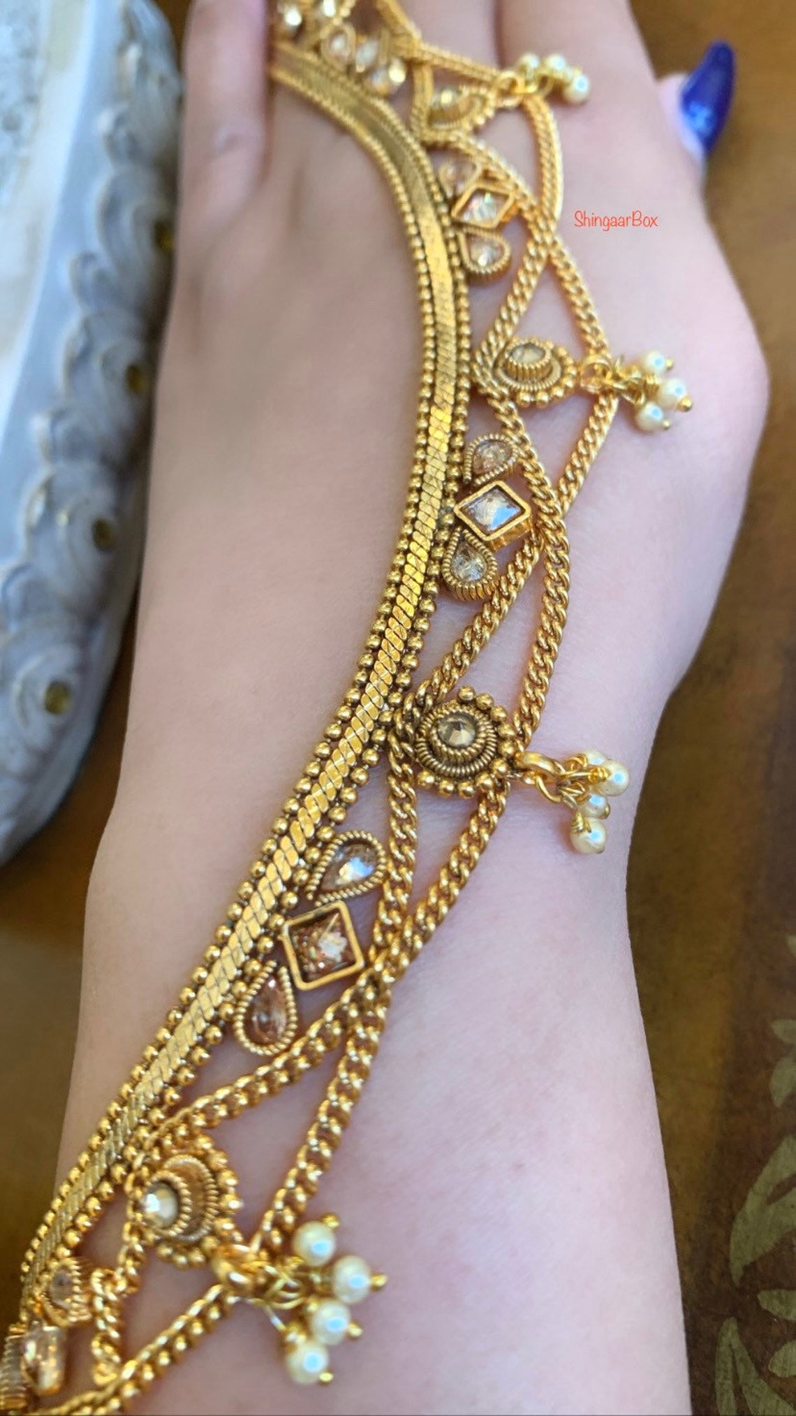 Polki Gold Polish Finish/moti Traditional Look/elegant Anklets Pair ...
