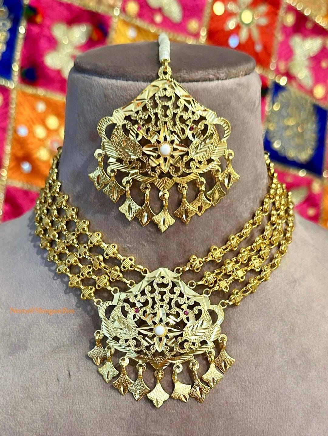 Patra Traditional Punjabi Pippal Patti Semi Choker/earrings/tikka Set ...